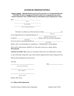 Minnesota Letter of Trespass Notice Template Download ... Doc Template ...