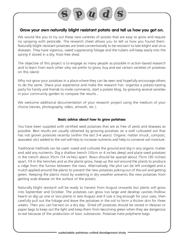 Fillable Online SPUDS - Research INfO Sheet Fax Email Print - pdfFiller