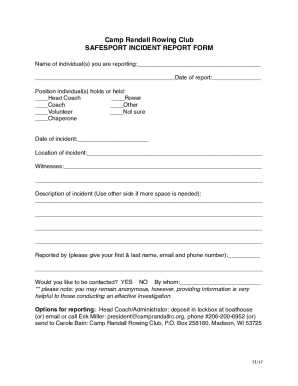 Fillable Online SAFESPORT INCIDENT REPORT FORM Fax Email Print - pdfFiller