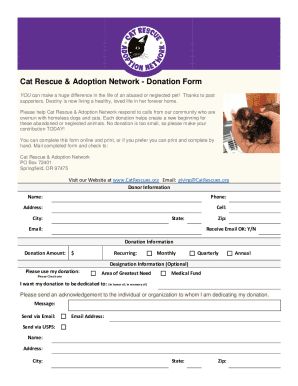 Fillable Online Cat Rescue & Adoption Network - Donation Form Fax Email ...