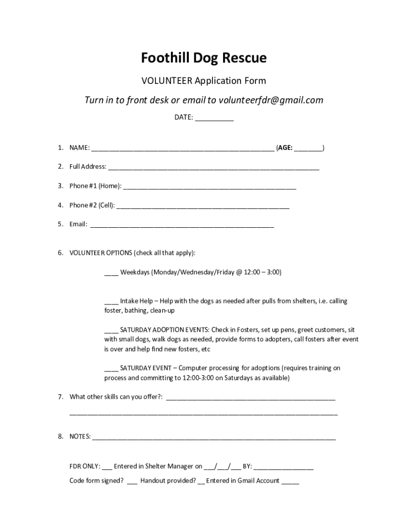 Fillable Online FDR Volunteer App Form Fax Email Print - pdfFiller
