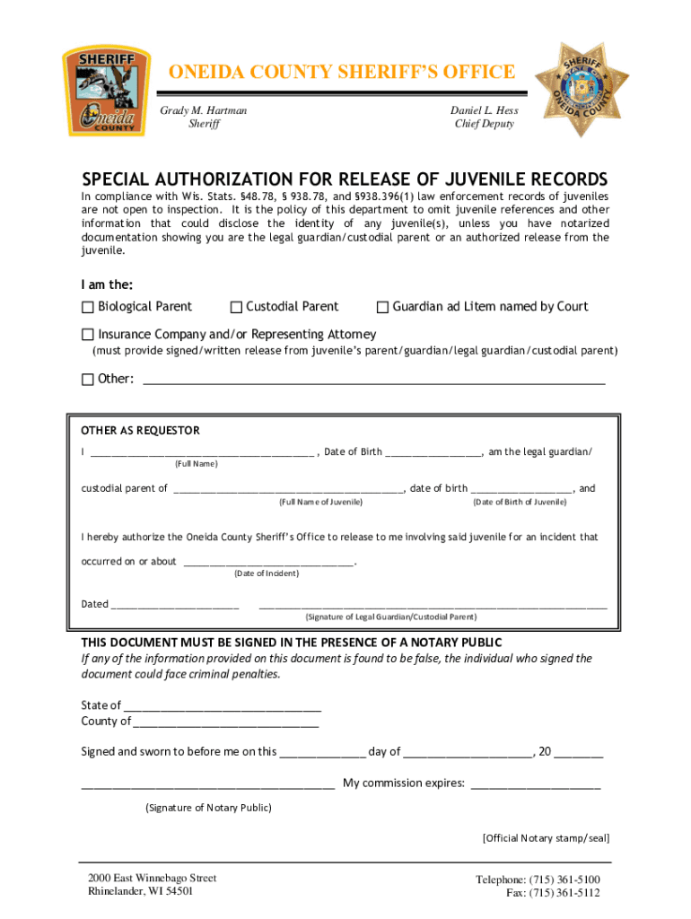 Fillable Online Welcome to the Oneida County Sheriff's Office Fax Email ...