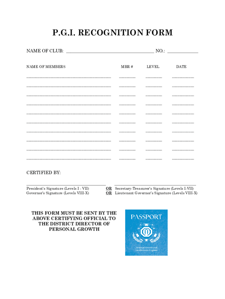 Fillable Online PDF PGI Recognition Form Fax Email Print - pdfFiller