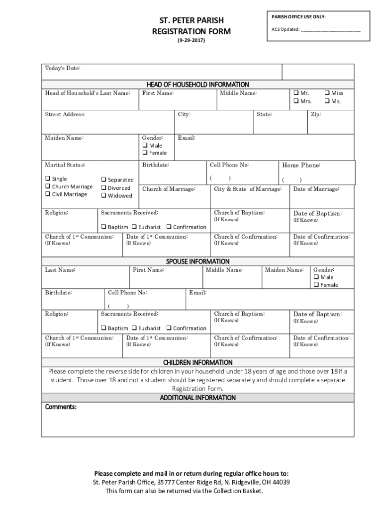 Fillable Online PARISH OFFICE USE ONLY: Fax Email Print - pdfFiller