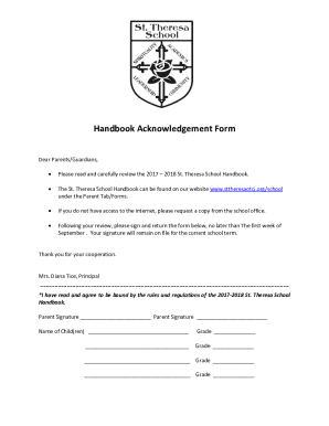 Fillable Online PDF Handbook Acknowledgement Form ... Fax Email Print ...