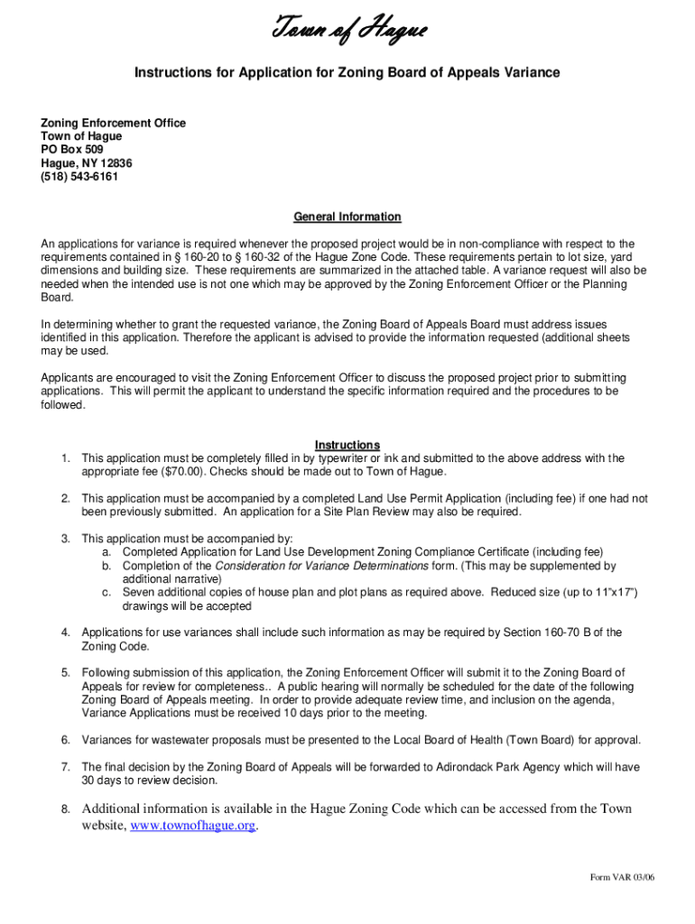 Fillable Online Instructions for Application for Land Use ... - Town of ...