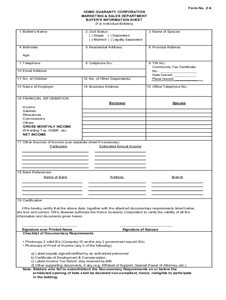 Fillable Online hgc gov 2A Buyer's Information Sheet (For Individual ...