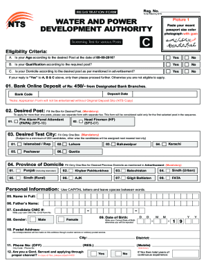 Fillable Online pakistan jobz WAPDA Water Form Fax Email Print - pdfFiller