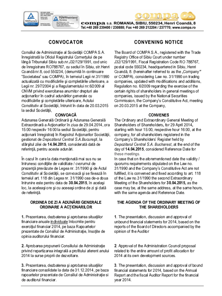 Fillable Online Convocator Consiliu de Administratie - Casa Judeean de ... Fax Email Print ...