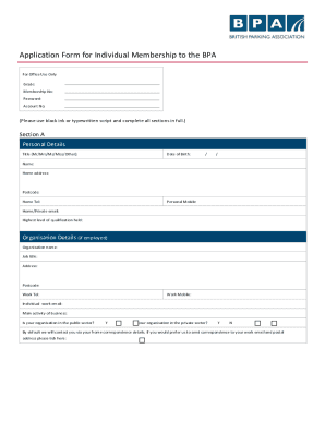 Fillable Online Application Form for Individual Membership to the BPA ...