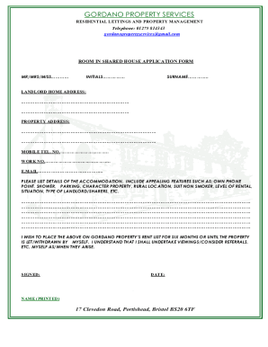 Fillable Online ROOM IN SHARED HOUSE APPLICATION FORM.doc Fax Email ...