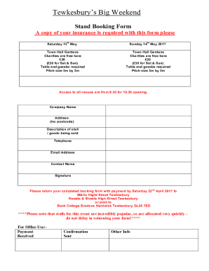 Fillable Online TBW Stall booking form2017.doc Fax Email Print - pdfFiller
