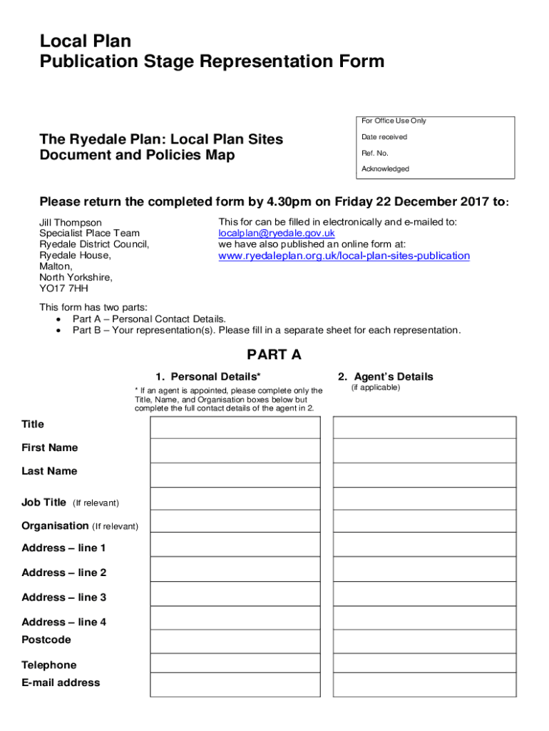 Fillable Online ryedaleplan org Local Plan Publication Stage ...