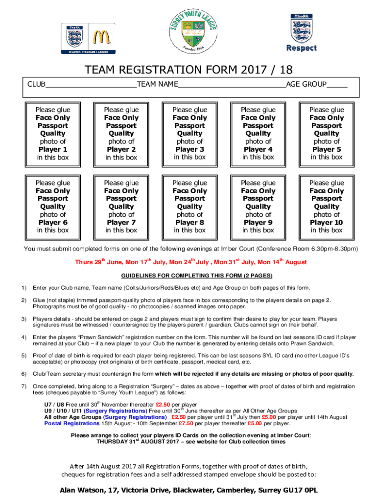 Fillable Online TEAM REGISTRATION FORM 201718 v2 Fax Email Print - pdfFiller