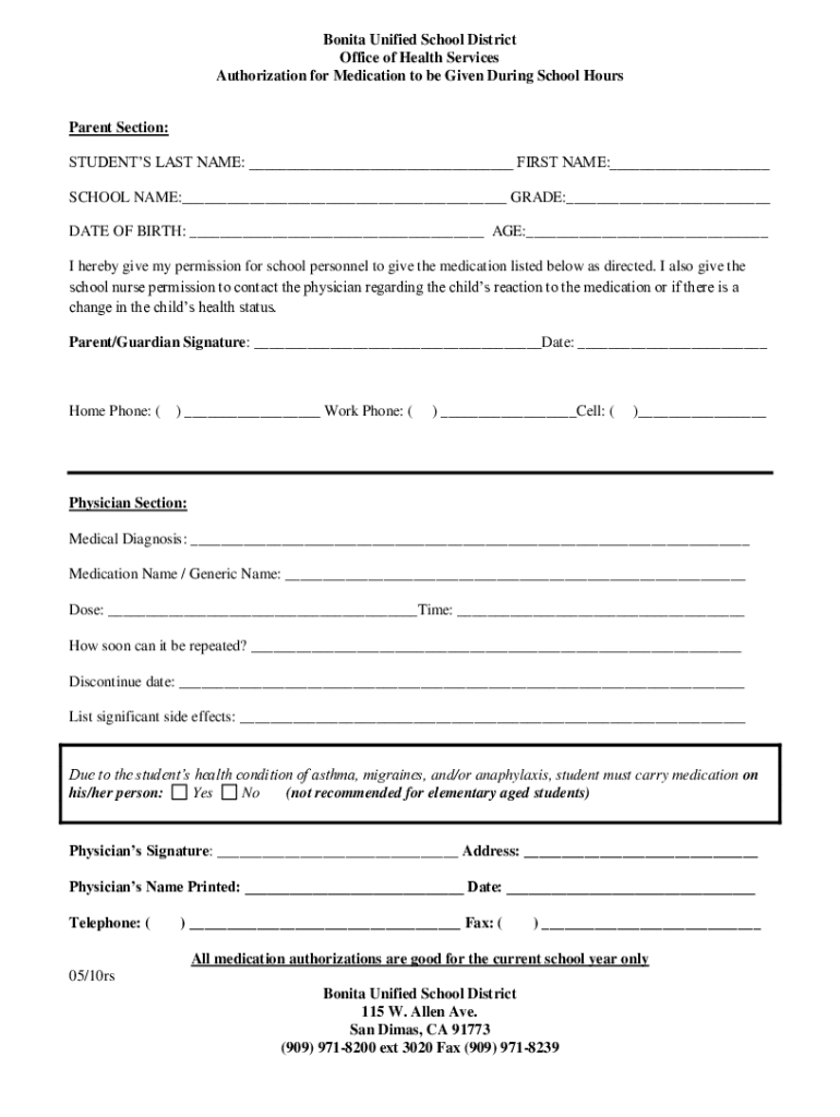 Fillable Online ej bonita k12 ca Authorization Policy/Form - Bonita ...