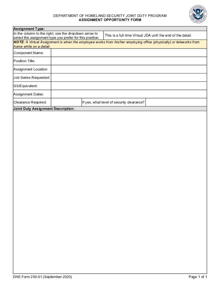 Fillable Online DHS Joint Duty Program DHS Form 250-01 Fax Email Print ...
