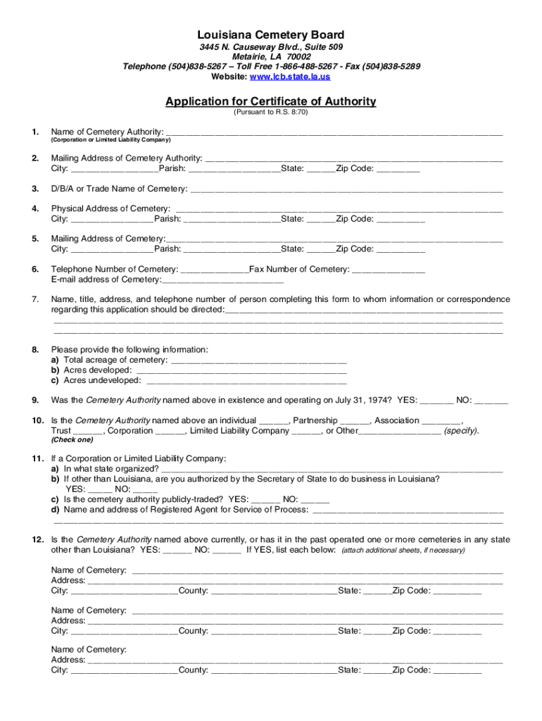 Fillable Online Application for Certificate of Authority - lcb.state.la ...