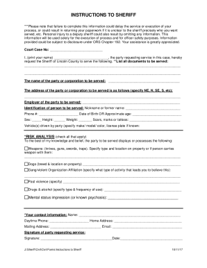 Fillable Online INSTRUCTIONS TO SHERIFF DOCUMENT(S) YOU WANT SERVED ...
