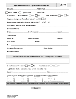 Fillable Online Apprentice and Trainee Registration File Template Fax Email Print - pdfFiller