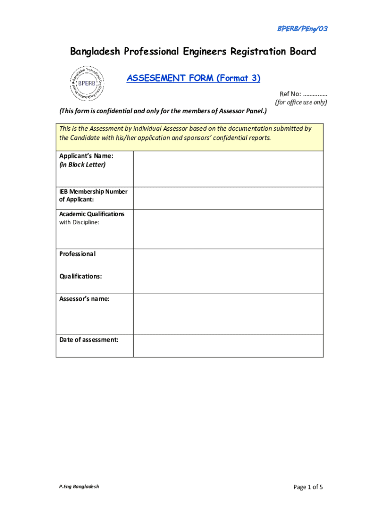 Fillable Online Assessment Form. PEng form Fax Email Print - pdfFiller