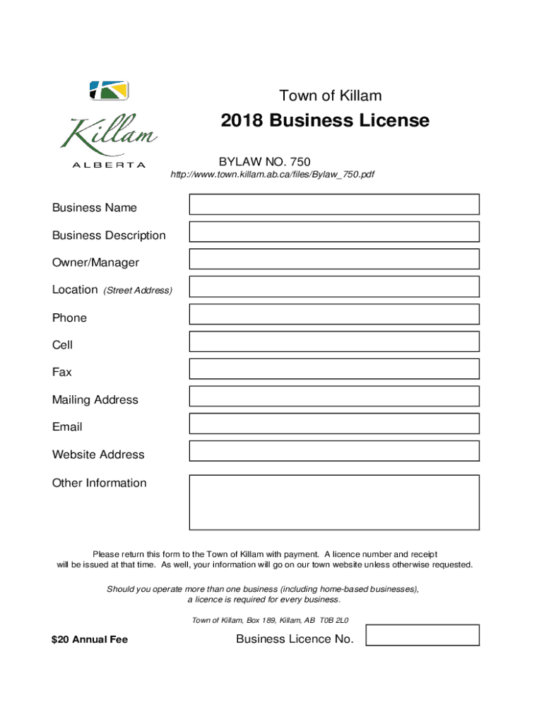 Fillable Online Fillable Online town killam ab Business Licence ...
