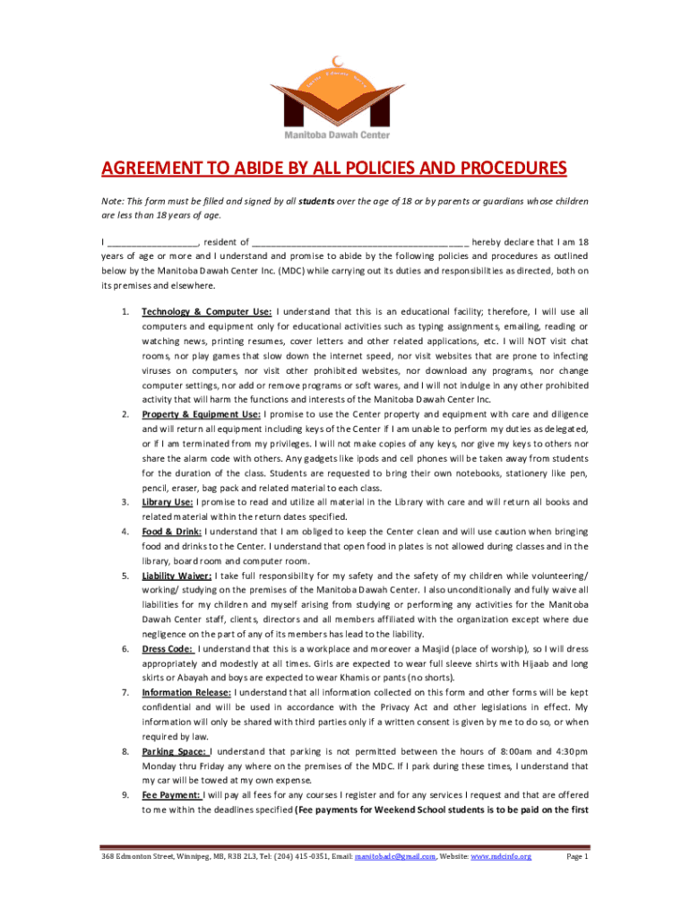 Fillable Online MDC Policies & Procedures Form for Students - Manitoba ...