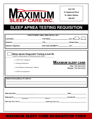 Fillable Online sleep apnea testing requisition - Maximum Sleep Care ...