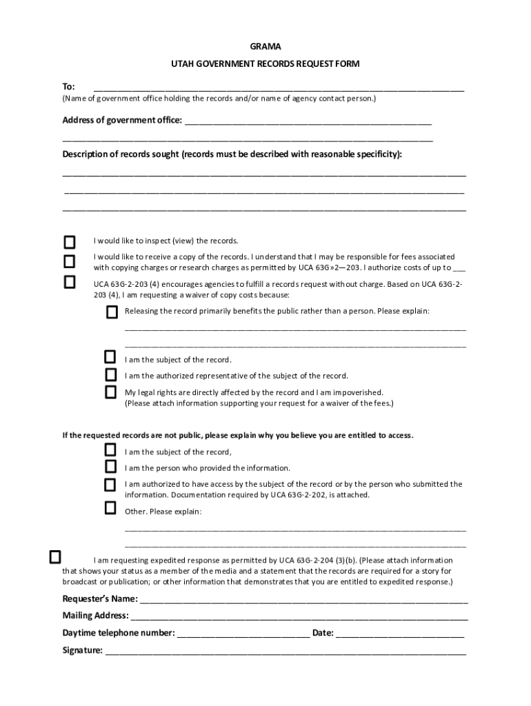 Fillable Online GRAMA Records Request form - Washington County, Utah ...