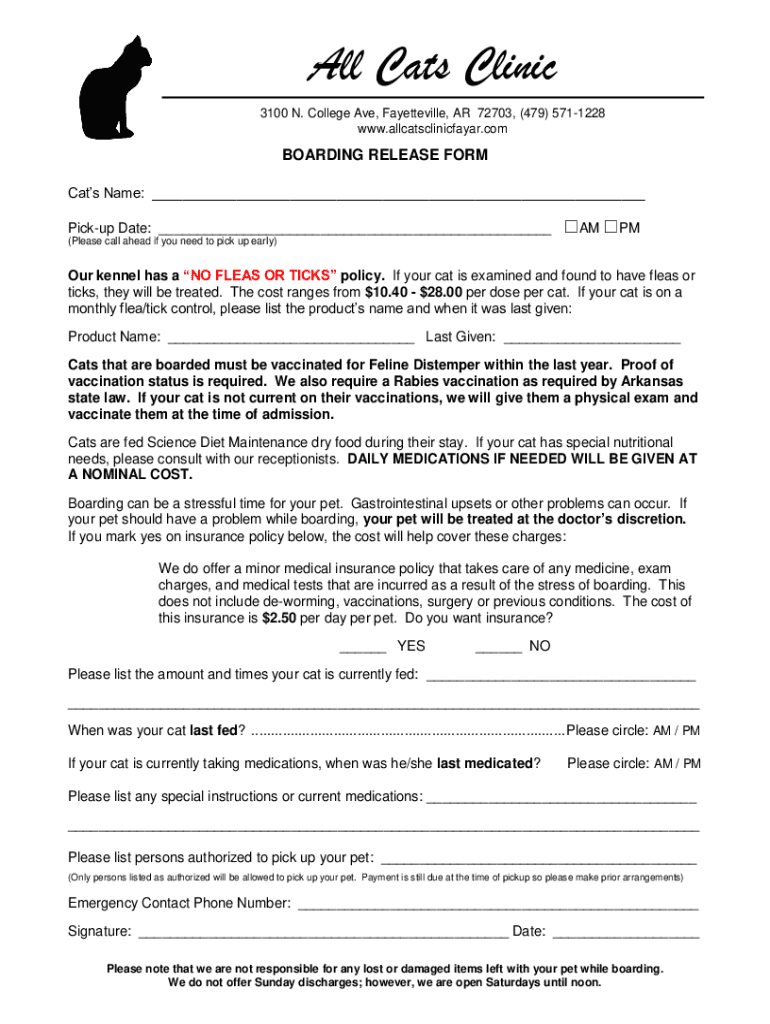 Fillable Online BOARDING RELEASE FORM IF YES, IF NO, CAN FOOD N DRY ...