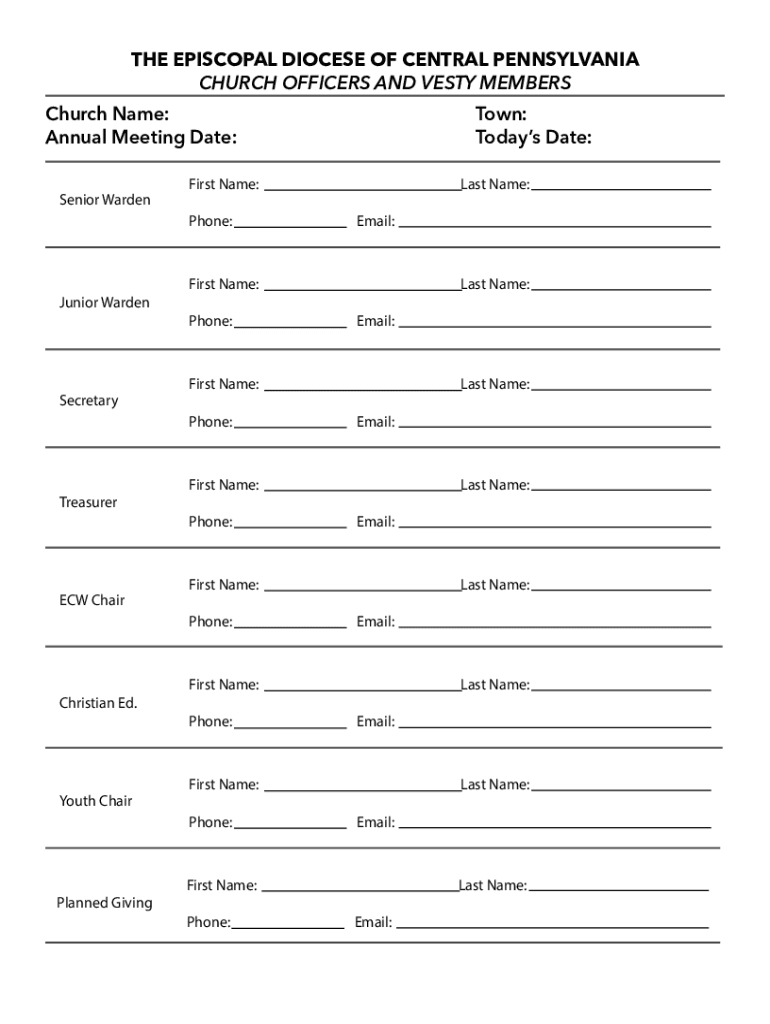 Fillable Online CHURCH OFFICERS AND VESTY MEMBERS Fax Email Print ...