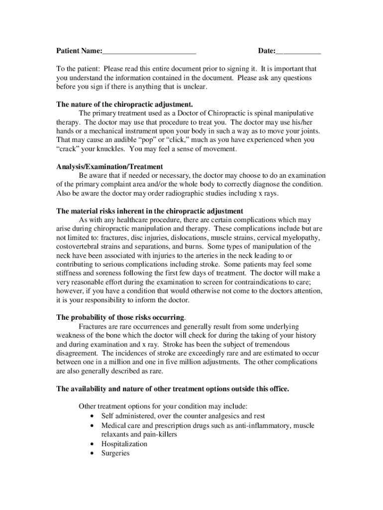 Fillable Online Informed Consent for Chiropractic and Acupuncture ...