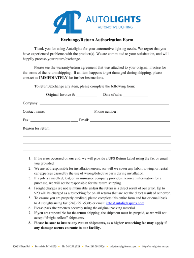 Fillable Online FREE 10+ Sample Return Authorization Forms in PDFExcel ...