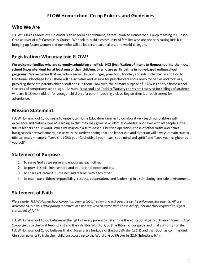 Fillable Online FLOW Homeschool Co-op Policies and Guidelines Who We ...
