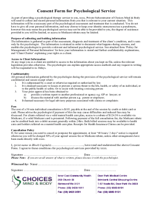 Fillable Online Consent Form psychological service proforma 2014 Fax ...