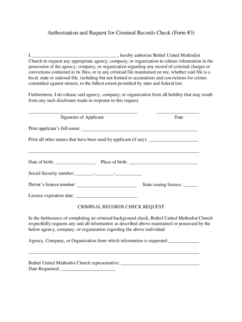 Fillable Online AUTHORIZATION AND REQUEST FOR CRIMINAL RECORDS ...