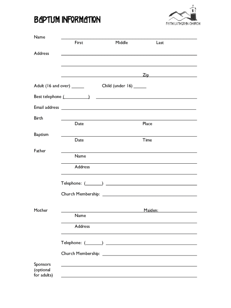 Fillable Online St. Kieran Catholic Church: Baptismal Registration Form Fax Email Print - pdfFiller