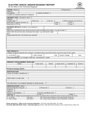 Electric Shock Report - Word Doc - MAQOHSC Doc Template | pdfFiller