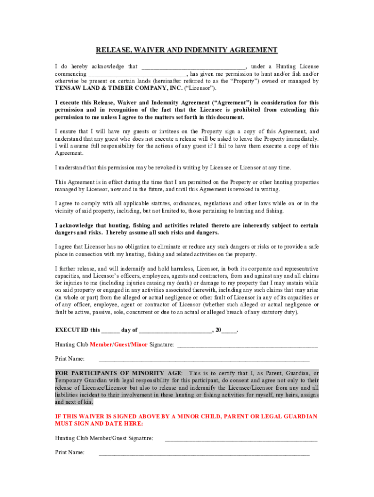 Fillable Online PDF HUNTING/FISHING RELEASE OF LIABILITY, WAIVER OF ...
