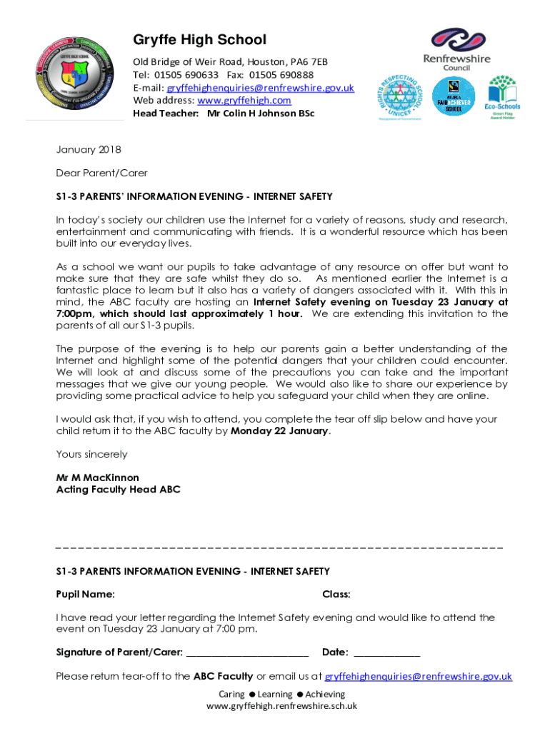 Fillable Online Old Bridge of Weir Road, Houston, PA6 7EB - Gryffe High ...