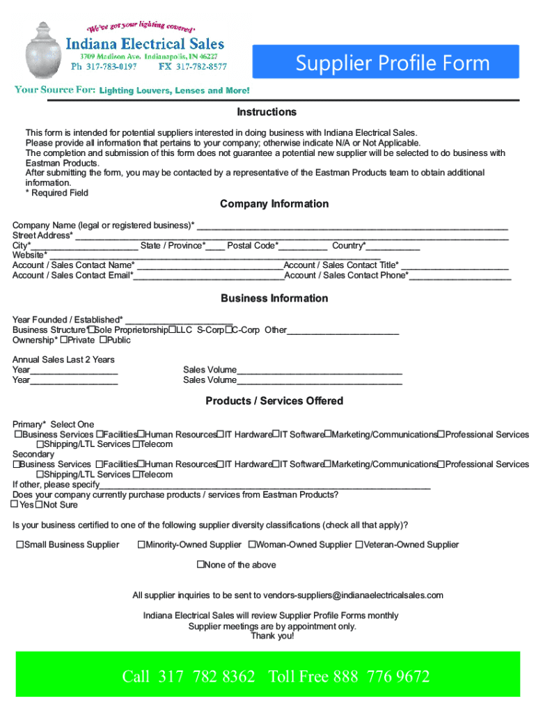 Fillable Online 6 Vendor Profile Form TemplatesFree Sample Templates ...