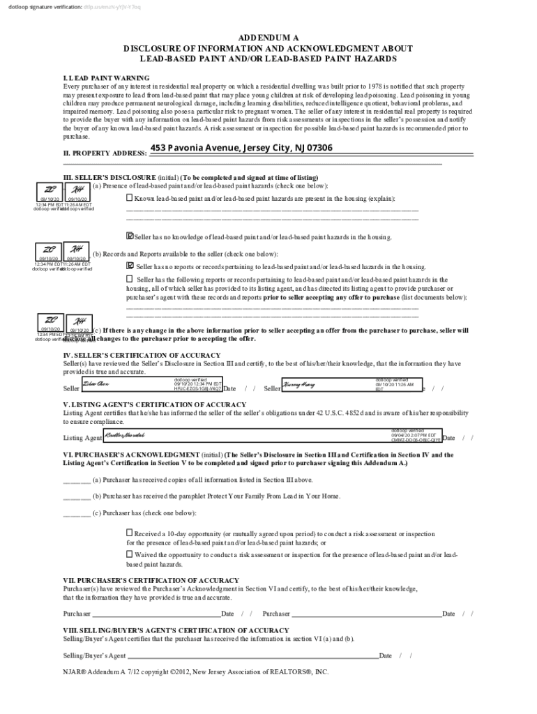 Fillable Online ADDENDUM A DISCLOSURE OF INFORMATION AND ACKNOWLEDGMENT ...
