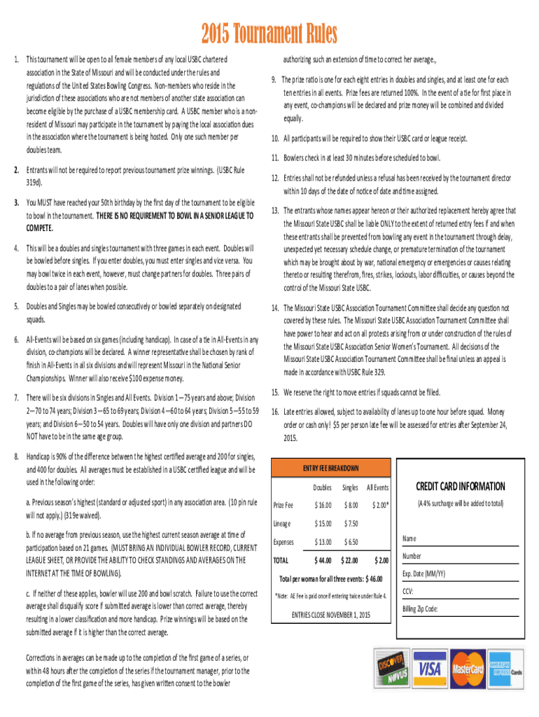 Fillable Online Alabama USBC Association Women's State Tournament Rules ...