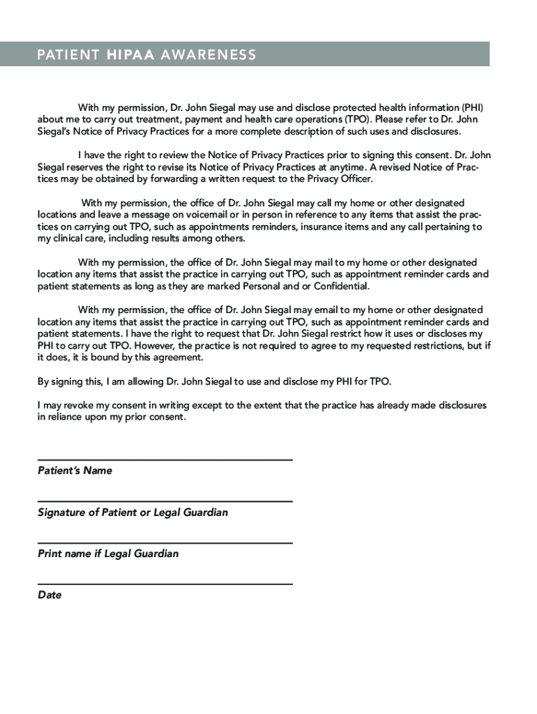 Fillable Online PATIENT HIPPA AWARENESS FORM Fax Email Print - pdfFiller