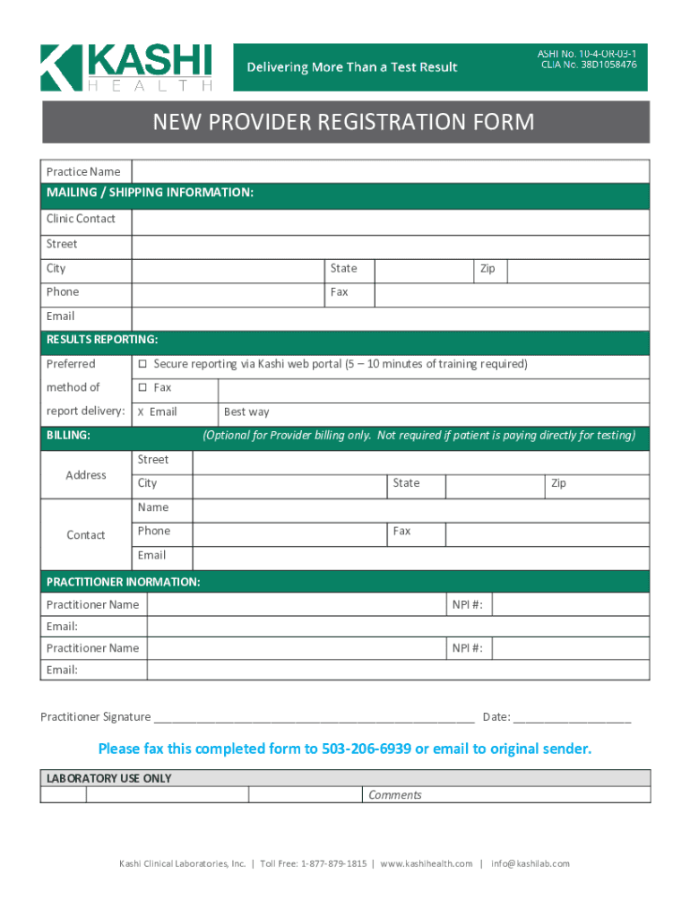 Fillable Online new provider registration form - Kashi Clinical ...