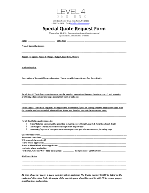 Fillable Online Level 4 Designs Special Request Form Fax Email Print ...