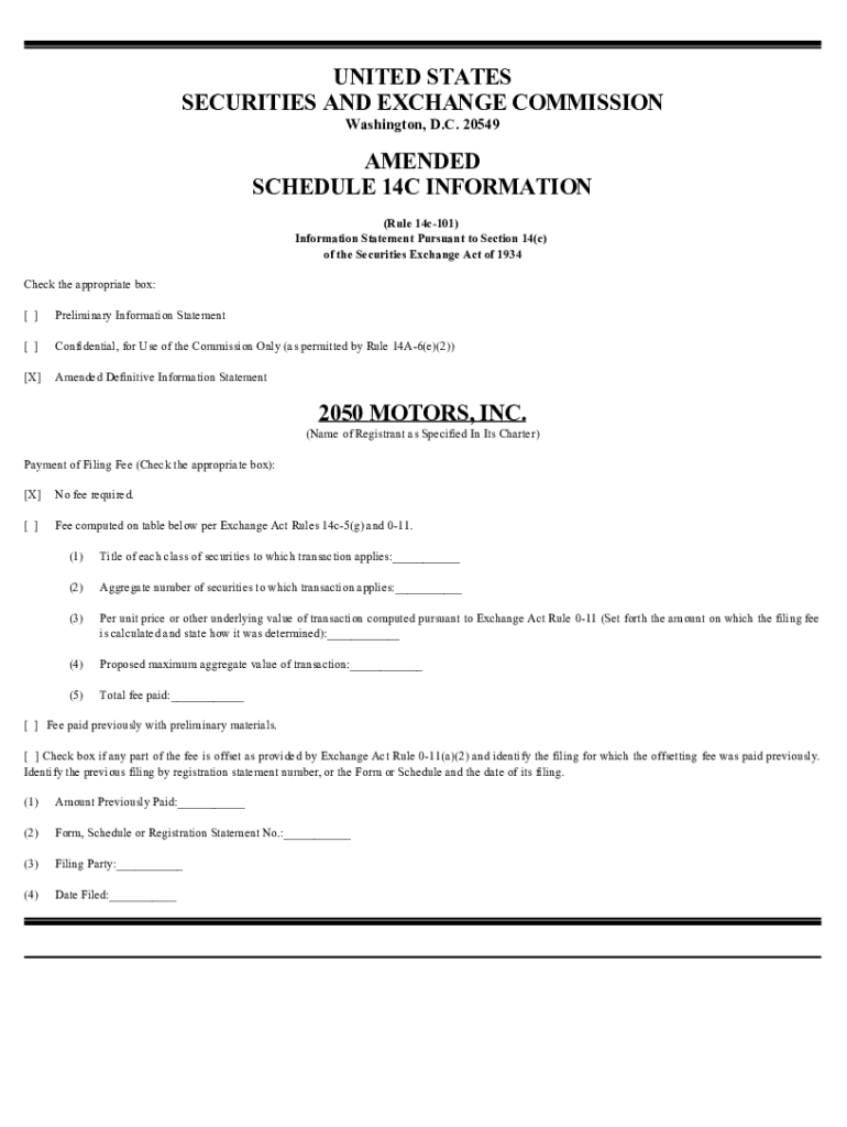 Fillable Online 2050 MOTORS, INC.. FORM DEFR14C (Information Statement ...