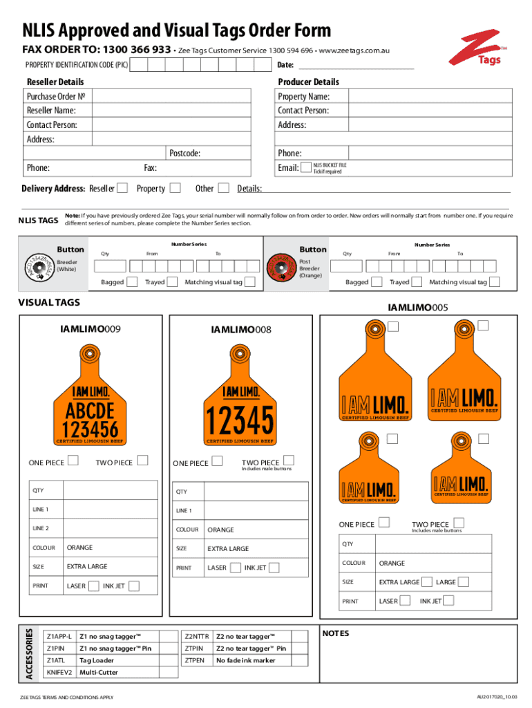 Fillable Online NLIS Approved and Visual Tags Order Form Fax Email ...