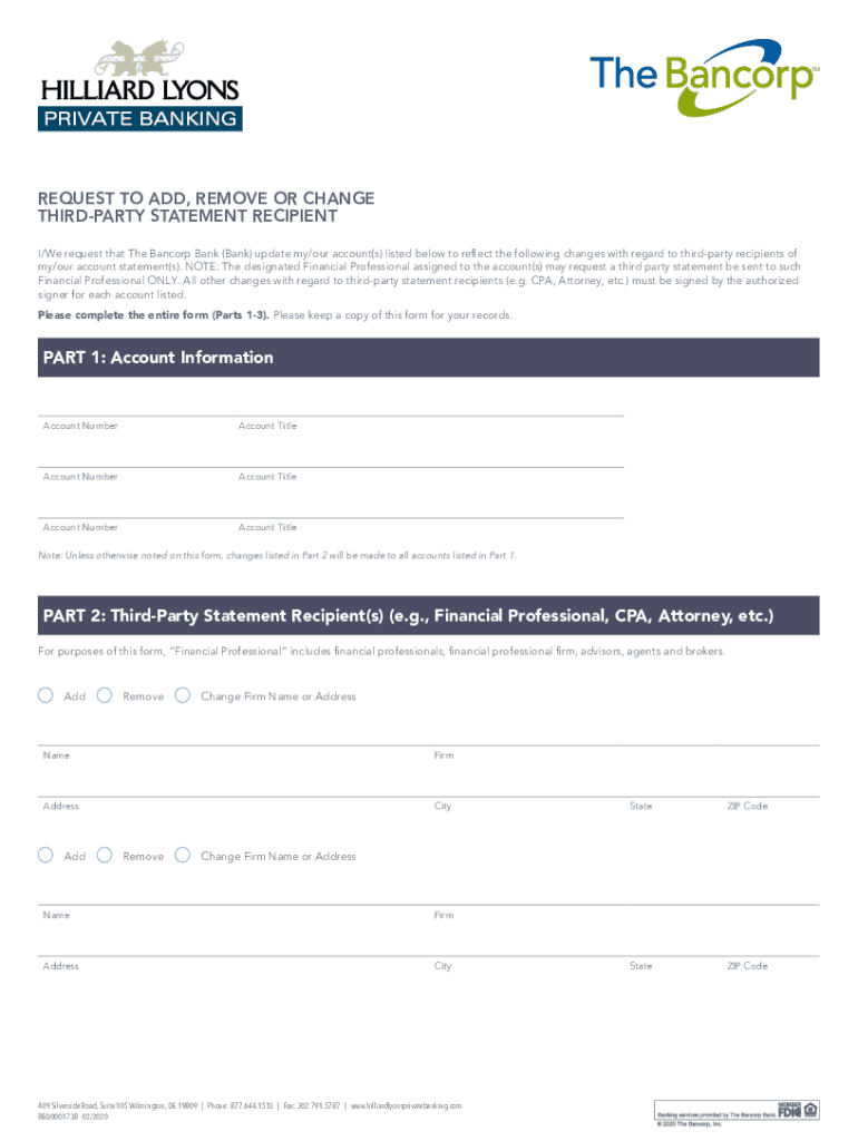 Fillable Online REQUEST TO ADD, REMOVE OR CHANGE THIRD-PARTY STATEMENT ...