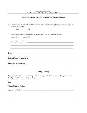 Fillable Online Safe Sanctuary Policy Training Verification Form Fax ...