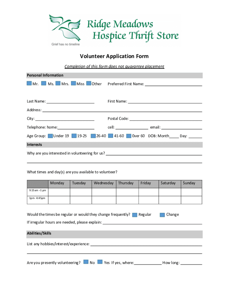 Fillable Online Fillable Online Volunteer Registration Form About you Title: Mr Mrs ... Fax ...